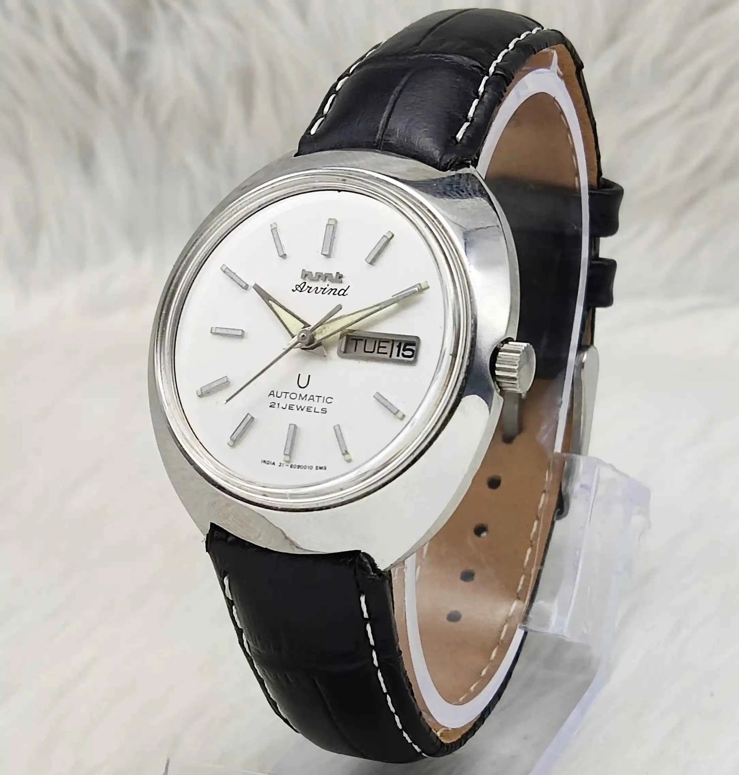 HMT Arvind Automatic Watch - 21 Jewels Cloud Dial, Day Date Function ...