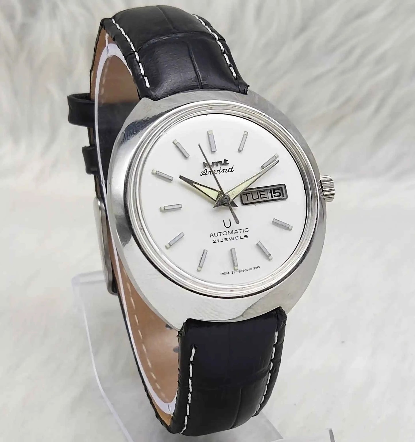 HMT Arvind Automatic Watch - 21 Jewels Cloud Dial, Day Date Function ...